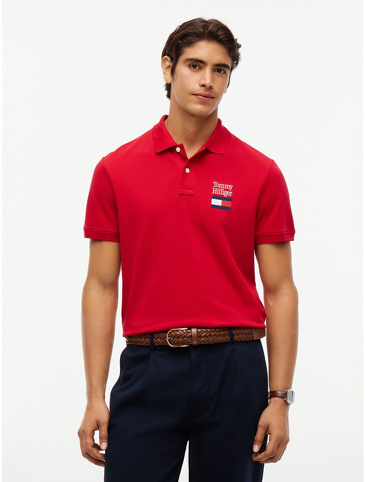 TOMMY HILFIGER men's regular fit flag graphic pique polo -